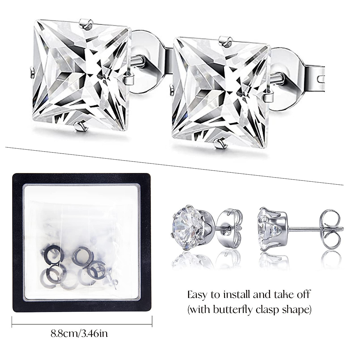 LEBOCADO 12 Pairs Earrings for Men, Stainless Steel Black Stud Earrings Hoop Earrings Set for Women, Black and Sliver Ear Studs (12 Pairs Set)