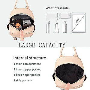 Chrisbert Women Small Backpack Purse Cute Leather Mini Backpack for Teen Girls School Bookbags Satchel for Ladies Shoulder Bag(Small,Beige)