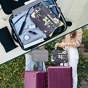 PAVILIA Hanging Toiletry Bag Travel Bag Women Men, Foldable Cosmetic Organizer, Roll up Makeup Bag, Water Resistant Accessories Toiletries, Large Travel Essentials Kit (Grey Floral)