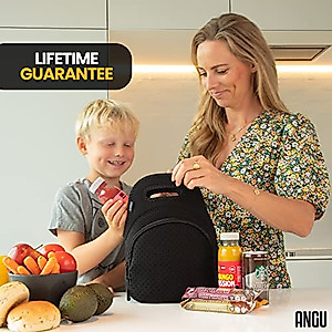 ANGU Neoprene Lunch Bag with Pocket - Keep Your Lunch Nice and Chilled - Washable Lunch Bags Made of Durable 5mm Neoprene - Quality YKK Zippers will Never Break - Soft Cotton Feel (Black)