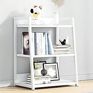 IOTXY 3 Tier Open Bookshelf - Steel and Wood Display Stand, 50CM Width Floor-Standing Bookcase, White