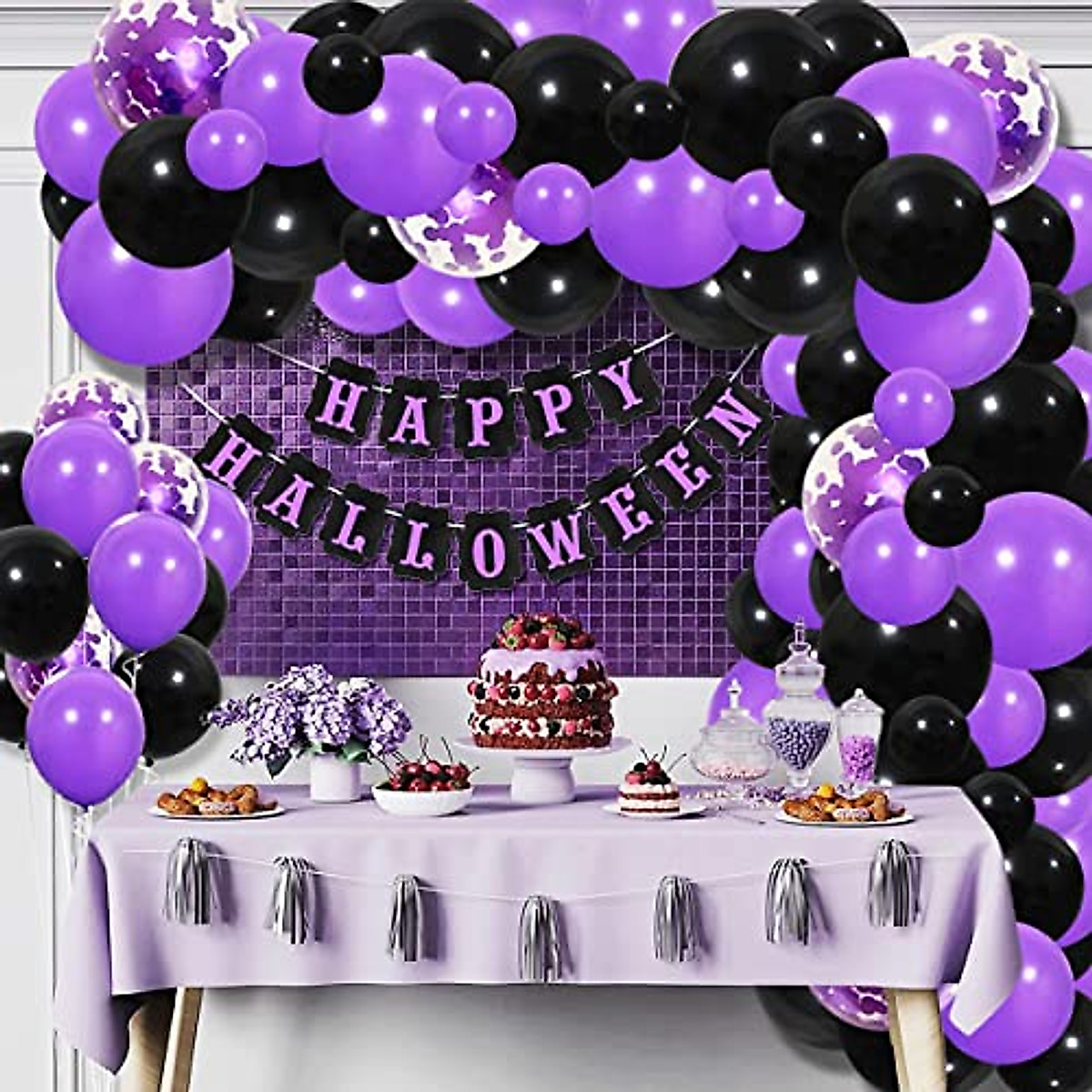 Purple Black Balloon Garland Arch Kit - 117PCS Black and Purple Balloons Confetti Balloons for Black Party Wedding Anniversary Birthday Graduation Retirement Halloween Party Decorations