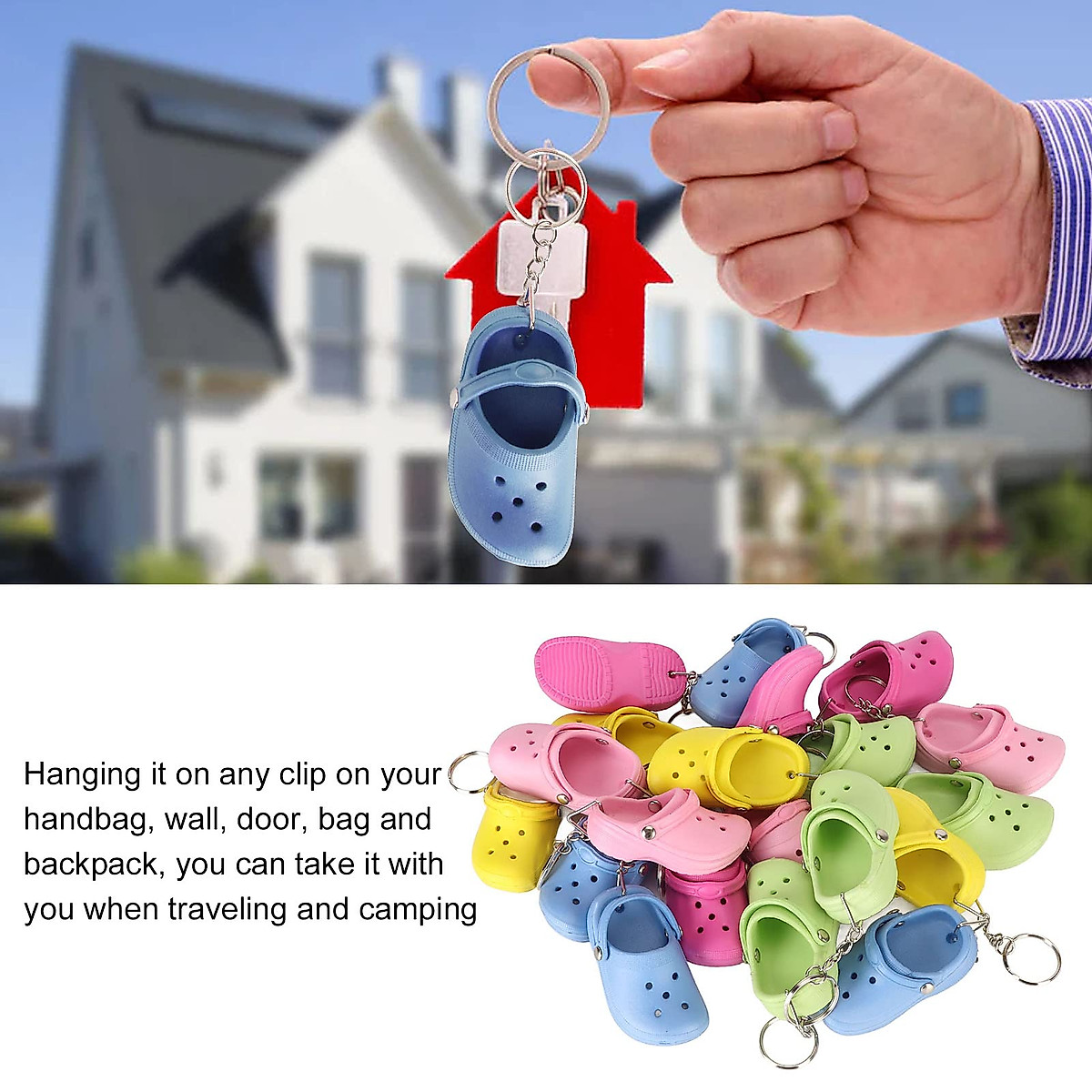 GLOGLOW 20Pcs Slipper Keychains, 1.4 x 3.0in 5 Colors Silicone Shoe Keychains Reusable Beach Hole Shoes Key Chains for Backpack Purse Luggage Party Favors