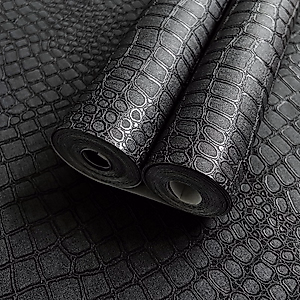 Zeeko 17.3 X 394 Crocodile Textured Wallpaper Black Peel and Stick Wallpaper - Easy Install & Removable Contact Paper for Cabinet, Bedroom & More