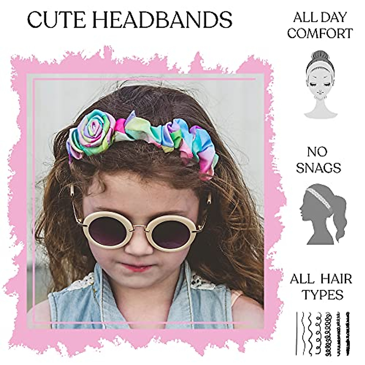FROG SAC 2 Tie Dye Headbands For Girls, Satin Rosette Head Band For Kids, Ruched Headband Hair Accessories, Dressy Girl Hair Bands For Children