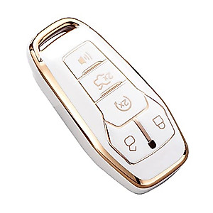 for Ford Key Fob Cover, Premium Soft TPU Full Protection Key Fob Case for Ford Fusion Mustang F150 Edge Explorer Lincoln MKZ MKC MKX Smart Remote Key Protector,Size A-ivory