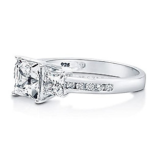 ZLAEBL 2 3/5 Carat (ctw) 3-Stone Princess Cut Moissanite engagement Rings for women Platinum Plated Silver moissanite rings (Available in size 4.5-11)