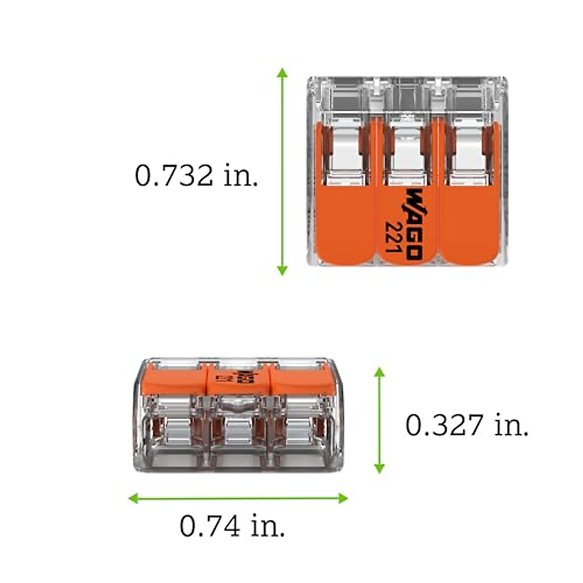 WAGO 221-413 Compact Lever-Nuts® Splicing Connectors, 3-Conductor, 24-12 AWG, 2500pcs