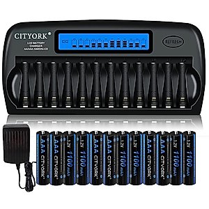 CITYORK12 Bay aa AAA Battery Charger and 32 Packs AAA Rechargeable Batteries