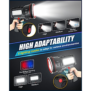 Victoper Spotlight, 200000 Lumens Bright High Lumen Solar Handheld Spot Light, 12000 mAh Rechargeable LED Spotlight Flashlight, 3+3 Modes 4 Colors Waterproof Spotlight for Camping, Boating, Hunting