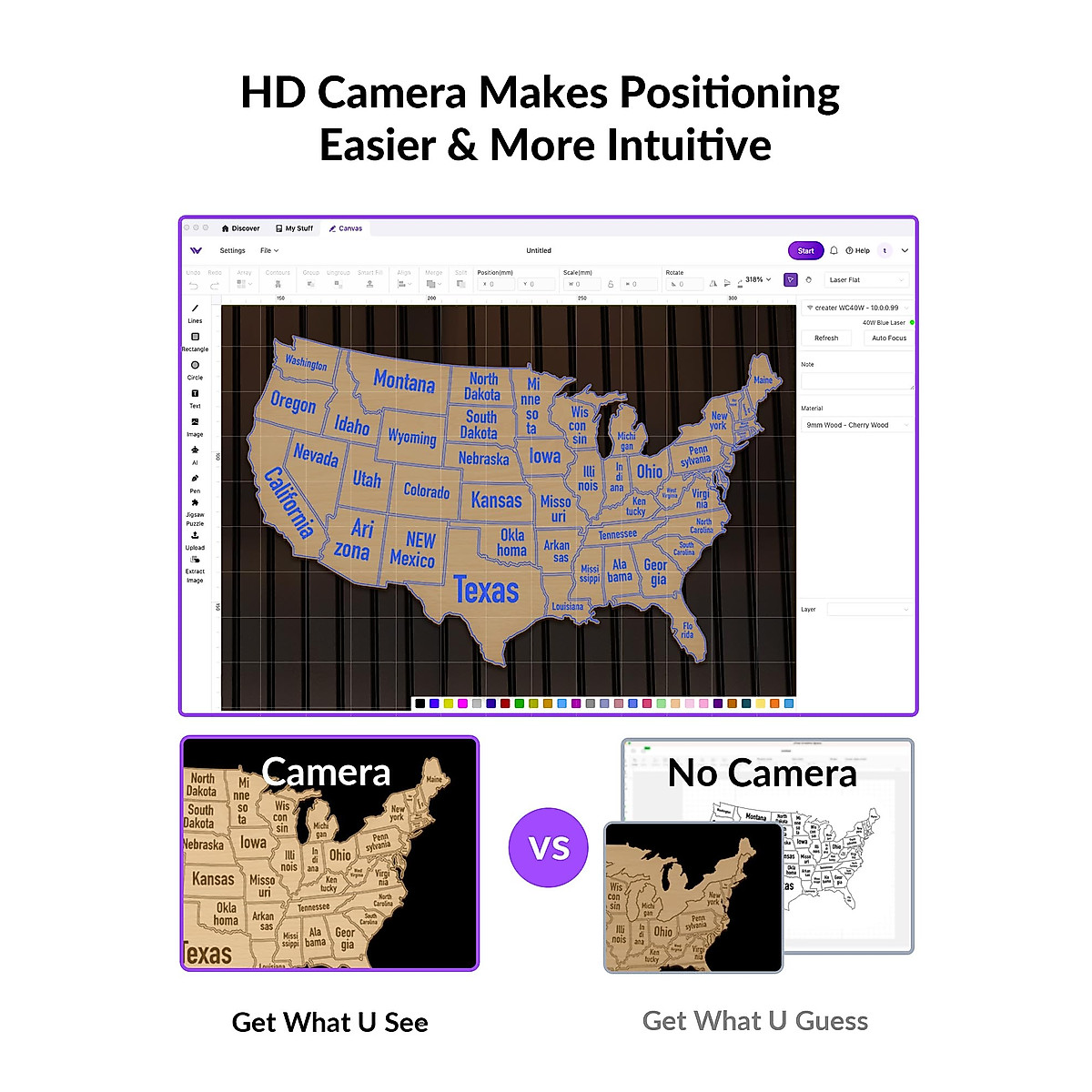 WECREAT Vision 20W(20,000mW) Laser Engraver, 4-in-1 Desktop Diode Laser Engraver and Cutter with Rotary, Smart Camera, Auto-Lifting Enclosure, Air Assist and Laser Bed for Wood Acrylic Metal