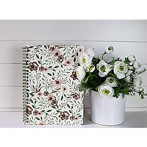 Steel Mill & Co Cute Green Mini Spiral Notebook, 8.25" x 6.25" Journal with Durable Hardcover and 160 Lined Pages, Woodland Floral
