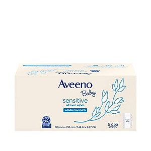 Aveeno Baby Sensitive All Over Wipes, Hypoallergenic & Fragrance-free, 9 Pack Of 56 Ct, 504Count