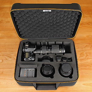 USA Gear HXS Hard Shell SLR Case with Rugged EVA Exterior, Removeable Dual-Layered Foam Tray and Egg-Crate Foam Top Cover - Compatible with Nikon, Canon, Sony, Olympus and More