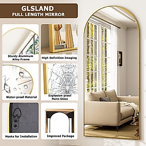 GLSLAND-30x71 inch Wall Mount Arched Full Length Mirror-Aluminum Alloy Frame High Definition-Full Body Mirror for Bedroom or Living Room,Gold