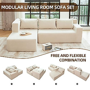 GM Ultra Modular Sectional Sofa, Sectional Couch for Living Room, Modern Modular L-Shape Sectional Sofa with Chaise Lounge, Corner Sofa Couch, Sectional Sofa Set for Bedroom, Apartment, Light Khaki