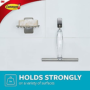 Command Bath Shower Small Water-Resistant Adhesive, Satin Nickel, 1 lb Capacity, 1 Squeegee, 1 Hook, 2 Strips, BATH32-SS-ES Caddy, 0