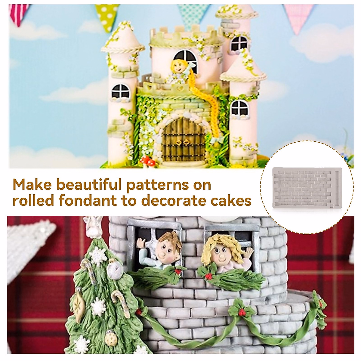 Fondant Impression Mat, Silicone Brick Wall Pattern Lace Mat Silicone Imprint Mold Sugarcraft Wedding Cake Decorating Tools Chocolate Sugar Baking Mold