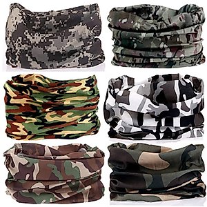 KALILY 6PCS Headband Bandana - Versatile Sports CAMO Headwear –Neck Gaiter, Headwrap, Balaclava for Camping, Cycling, Fishing