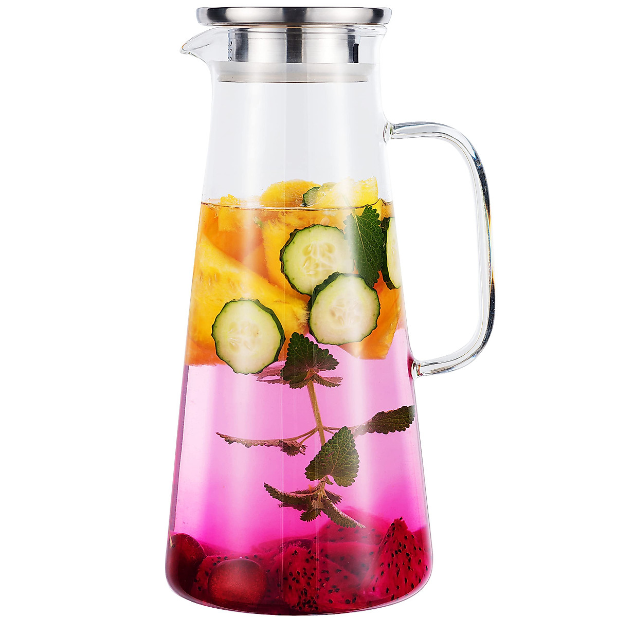 Karafu Pitcher, 68Oz Glass Pitcher with Lid, Easy Clean and Heat Resistance Borosilicate Glass Jug for Hot or Cold Water, Milk, Ice Tea and Juice Beverage