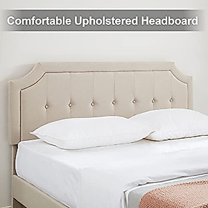 VECELO Upholstered Platform Bed Frame with Adjustable Headboard, Wooden Slats Support, No Box Spring Needed, Modern Style, Queen Size