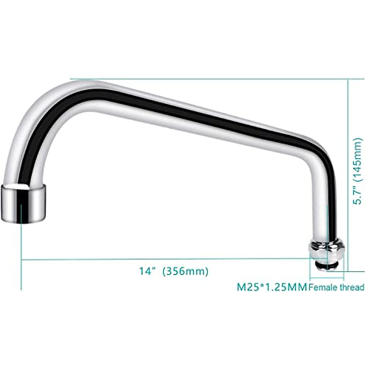 COOLWEST 14” Swivel Nozzle Spout Replacement Part for Commercial Kitchen Sink Faucet, Long Swing Nozzle for Faucet Working on 3 Compartment Sinks, Brass Constructed, Chrome Polish