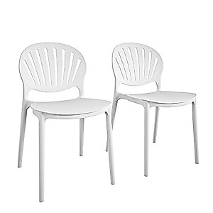 COSCO Outdoor/Indoor Stacking Resin Chair with Shell Back, 2-Pack, White