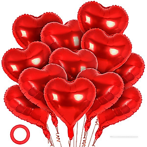 12 Pcs Red Heart Balloons,18 Inch Heart Foil Balloons Love Balloons Valentine Balloons for Birthday Party Wedding Engagement Party Baby Shower Valentine Day Decorations (red)