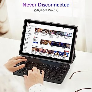2023 Newest 2 in 1 Tablet 10 inch, 6GB RAM 128GB ROM +1TB Expand Computer Tablet Android 11, 2.4Ghz+5Ghz+WIFI 6, 2+8 Dual Camera, 6000mAh Battery, Bluetooth 5.0 Tablets with Keyboard, Case, Stylus