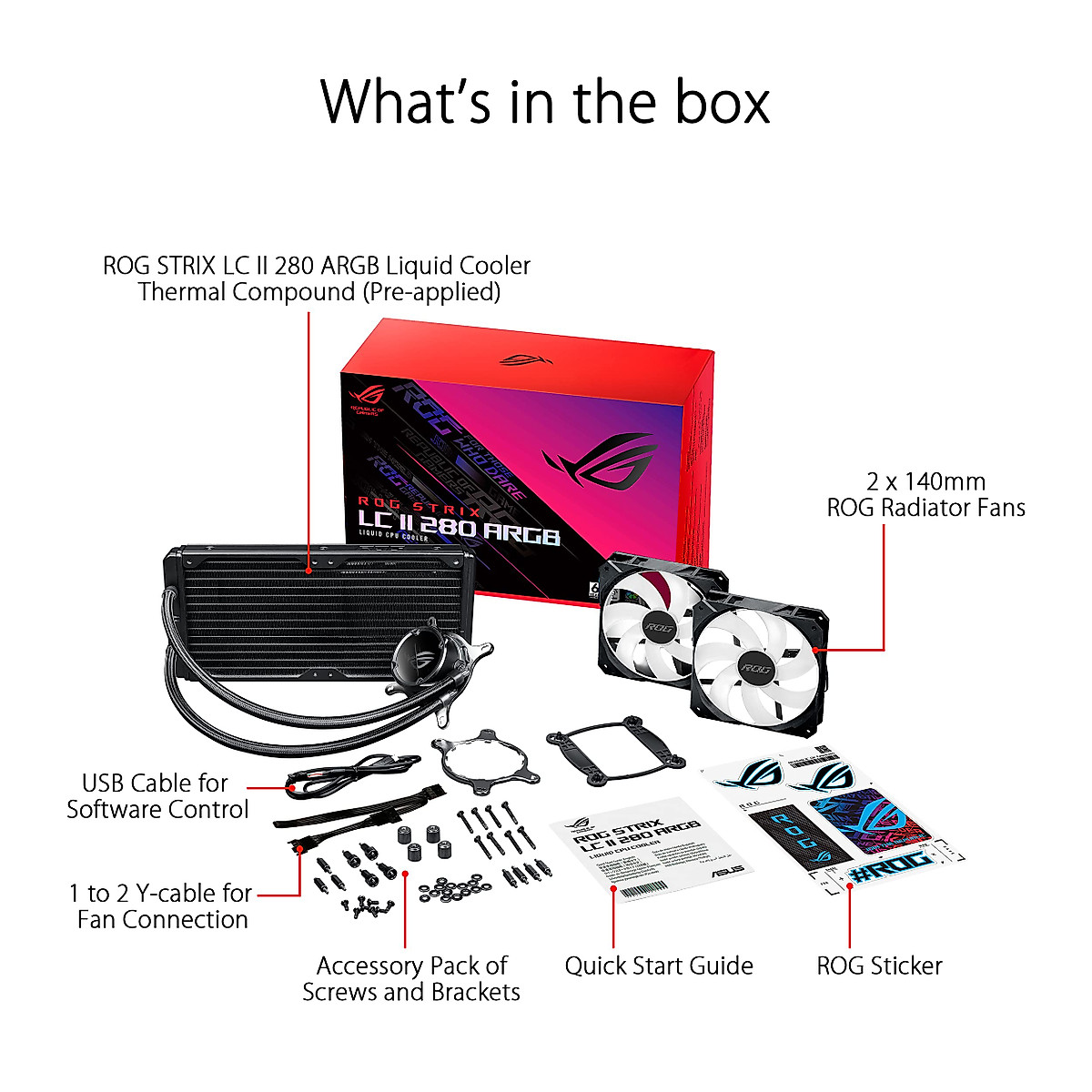 ASUS ROG Strix LC II 280 ARGB all-in-one liquid CPU cooler(AIO) with Aura Sync, AMD AM4/TR4, and Intel LGA 1150/1151/1155/1156/1200/2066 support, dual ROG 140 mm addressable RGB radiator fans