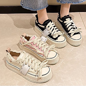 Women Canvas Shoes, Round Toe Prevent Slip Low Top Lace Up Pressure Reducing Women Canvas Sneaker Fashionable for Spring for Daily (38)