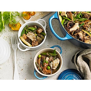 Le Creuset Stoneware Set of 4 Mini Cocottes with Cookbook, 8 oz. each, White