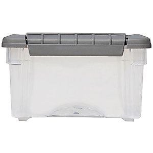 Amazon Basics 5 Quart Stackable Plastic Storage Bins with Latching Lids- Clear/ Grey- Pack of 10