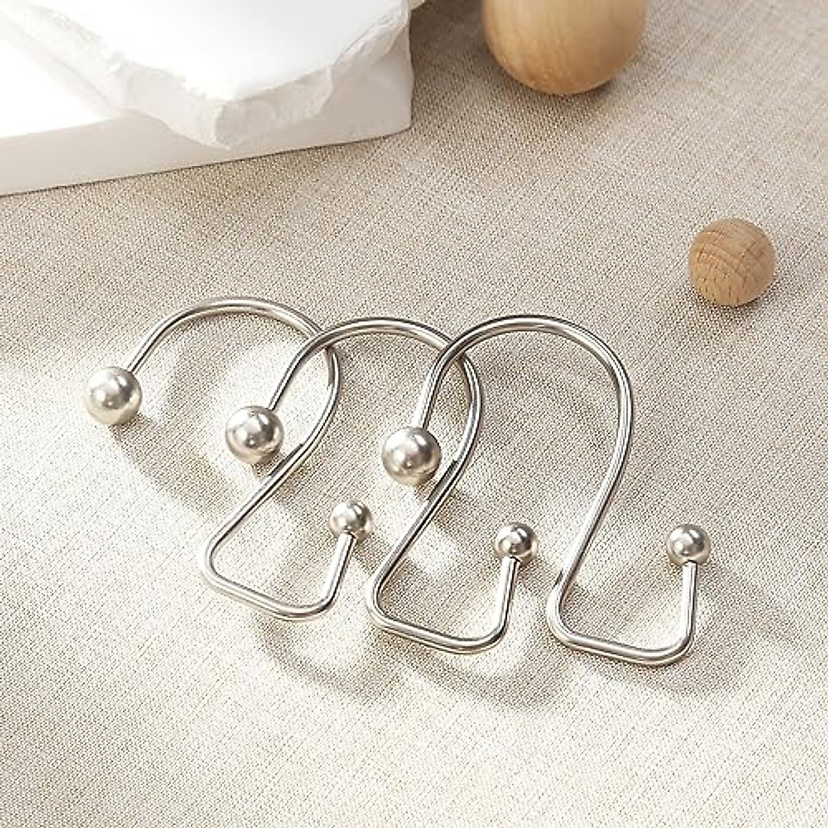OEH Shower Curtain Hooks, 12 Pcs Shower Curtain Rings, Anti-Fall Metal Nickel Shower Curtain Hooks, S-Shaped Rust Proof Shower Curtain Hooks Rings for Shower Curtain, Bathroom, Matte Nickel