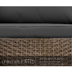 LHBcraft 7 Piece Patio Furniture Set, Outdoor Furniture Patio Sectional Sofa Set, All Weather PE Rattan Outdoor with Black Cushion and Glass Table