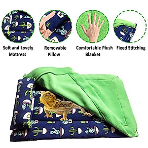 kathson Bearded Dragon Bed with Pillow and Blanket Hideout Habitat Reptile Sleeping Bed Soft Warm Sleeping Bag for Lizard Leopard Gecko Chameleons and Small Animals