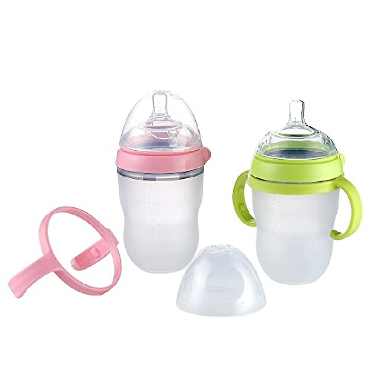 ROMIRUS Bottle Handles Grips Compatible for Comotomo Feeding Baby Bottles (Set of 4, 2 Pink + 2 Green)