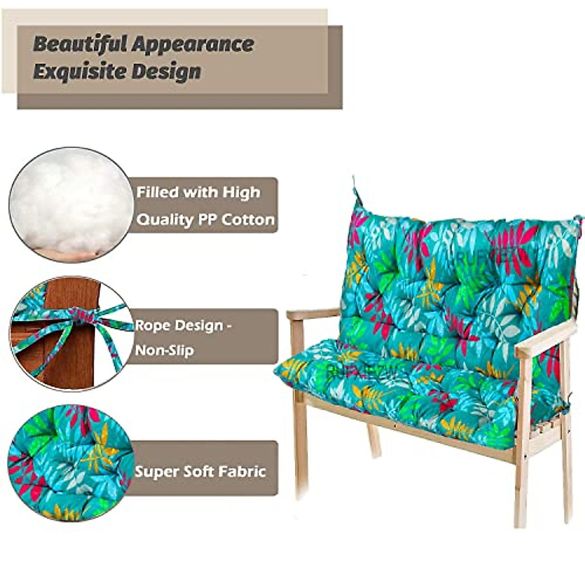 Three Seat Swing Replacement Cushions, Replacement Cushions For Outdoor Furniture, Thicken Waterproof Swing Cushions 2/3 Seater Replacement, Garden Bench Seat Cushion (Flower Color 40 * 60 In)