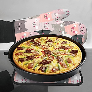Oplp Funny Pink Cute Cats Oven Mitts and Pot Holders Heat Resistant Oven Mitts Safe for Baking Cooking BBQ