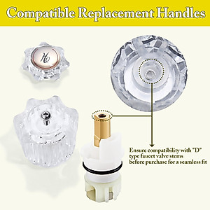 Faucet Handles, Bathtub Faucet Knobs, Complete Faucet Rebuild Trim Kit Compatible with Delta/Delex faucets, Hot and Cold Faucet Replacement Handles in Clear Acrylic, 1 Kit