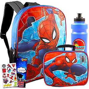 Marvel Shop Spiderman School Supplies for Kids - Bundle with Spiderman Backpack and Lunch Bag Plus Stickers, Water Bottle, and More (Marvel School Supplies)
