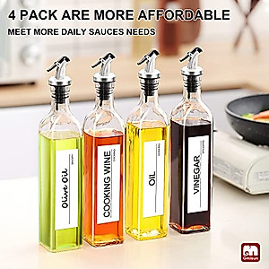 GMISUN Olive Oil Dispenser Bottle, Oil Dispenser Bottle for Kitchen, Cooking Oil and Vinegar Dispenser Set 4Pack, Glass Oil Container Cruet-Oil Pourer Spout, Funnel and Labels, Clear for Oil, Vinegar