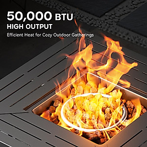 Bellefurn Patio Resin Wicker Furniture Set with Fire Pit Table, PE Rattan Swivel Patio Chairs with Propane Fire Pit Table, Brown Wicker 5PCS Patio Conversation Set with Outdoor Fire Table