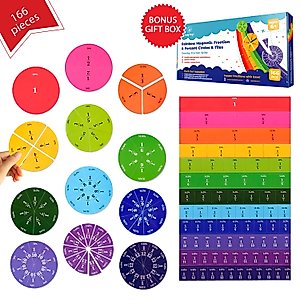 166 PCS Magnetic Fraction Tiles & Fraction Circles with Percentages - Math Manipulatives for Elementary School, Fraction & Percent Strips & Bars, Fraction Manipulatives Class Set, Homeschool Supplies