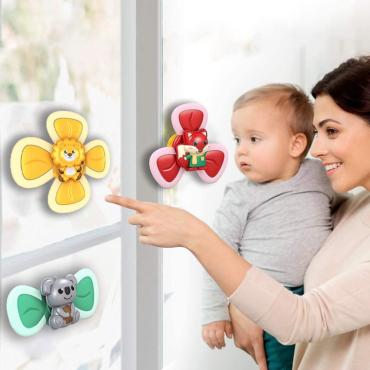 KLQQLK Suction Cup Spinning Top Toy，Suction Cup Toy，Safe Interesting Table Sucker Gameplay Early Learner Spinning topToys can be sucking glass, walls, seats, bathtubs, etc(Pack of 3)