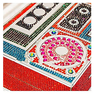 TiffyDance Women Color Rhinestone Bling Radio Shape Handbag Glitter Evening Bag for Wedding Party Bridal (red)