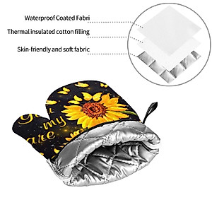 You are My Sunshine Sunflower Oven Mitts and Pot Holders Sets 4 Pcs Set, Heat Resistant Oven Gloves Hot Pad for Kitchen Cooking Baking BBQ