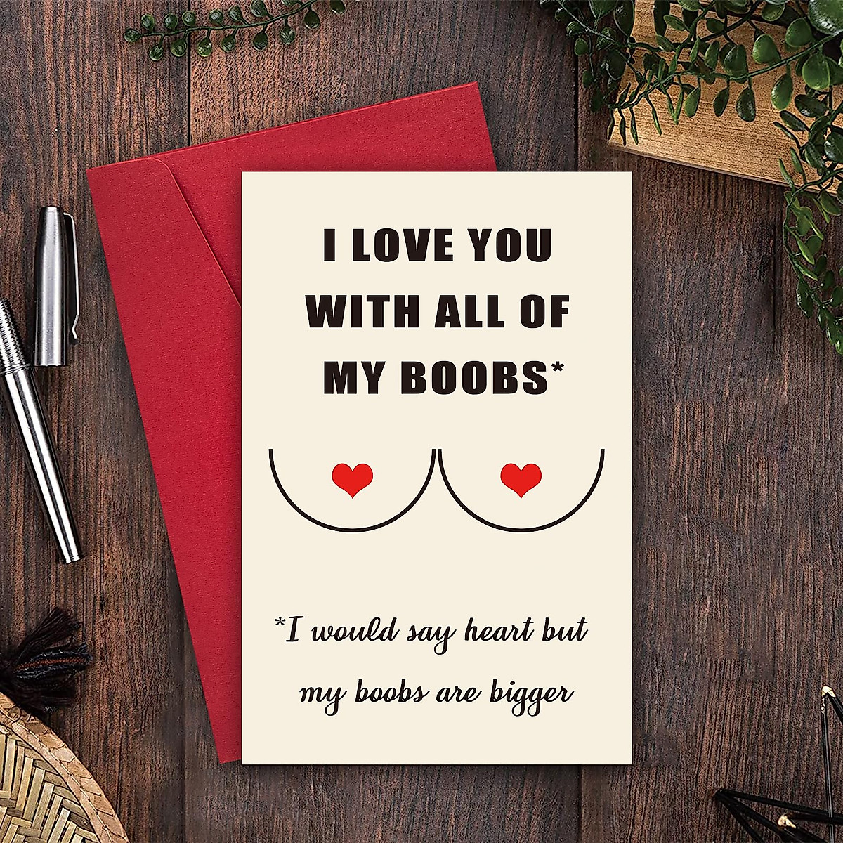 Yerasiw Funny Anniversary Card, Birthday Card with Envelope, Love You with All of My Bo*bs Card for Boyfriend Husband Him