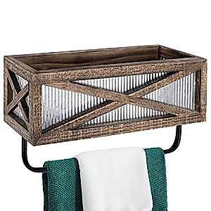 Autumn Alley Farmhouse Rustic Towel Rack Shelf Holder - Wood Towel Rack Basket Storage - Farmhouse Towel Holder for Rustic Bathroom and Farmhouse Kitchen Décor - Wall Mounted, Galvanized, Rustic Brown