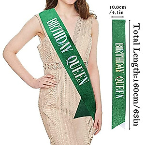 Birthday Queen Sash & Crystal Crown Kit CIEHER Birthday Crown and Sash Birthday Crowns for Women Birthday Sash Women Girls Crown Birthday Tiara Birthday Decorations Rhinestones Headband Hair Accessories Glitter Sash for Party - Green